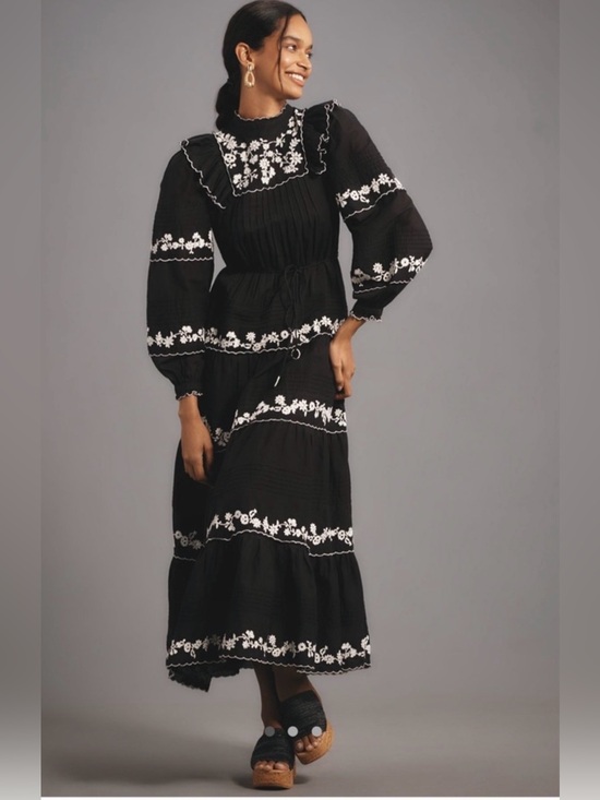 FARM Rio | Dresses | Farm Rio Smocked Black Maxi Dress With White ...